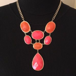 Boutique | Jewelry | Acrylic Gem Statement Necklace Pinkcoral Orange | Poshmark